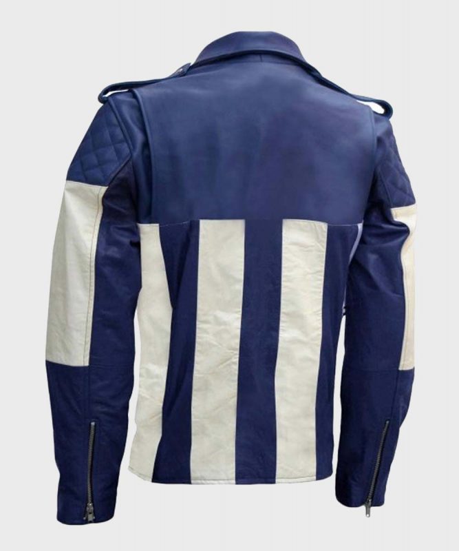 Men's White & Blue Motorcycle Leather Jacket - Danezon