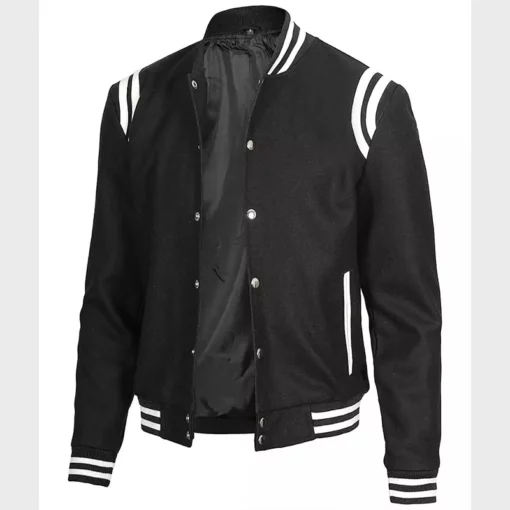 Men's Baseball White And Black Letterman Varsity Jacket