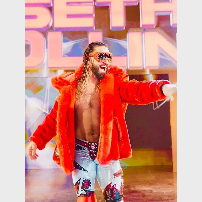 WWE Raw Seth Rollins Red Fur Jacket