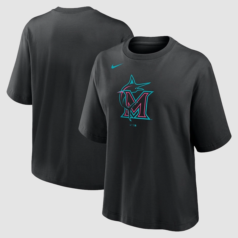 Miami Marlins Nike 2025 City Connect Logo Boxy T-Shirt - Black