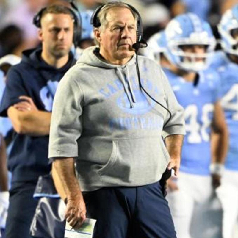 Shop Bill Belichick Carolina Football Grey Cutoff Hoodie